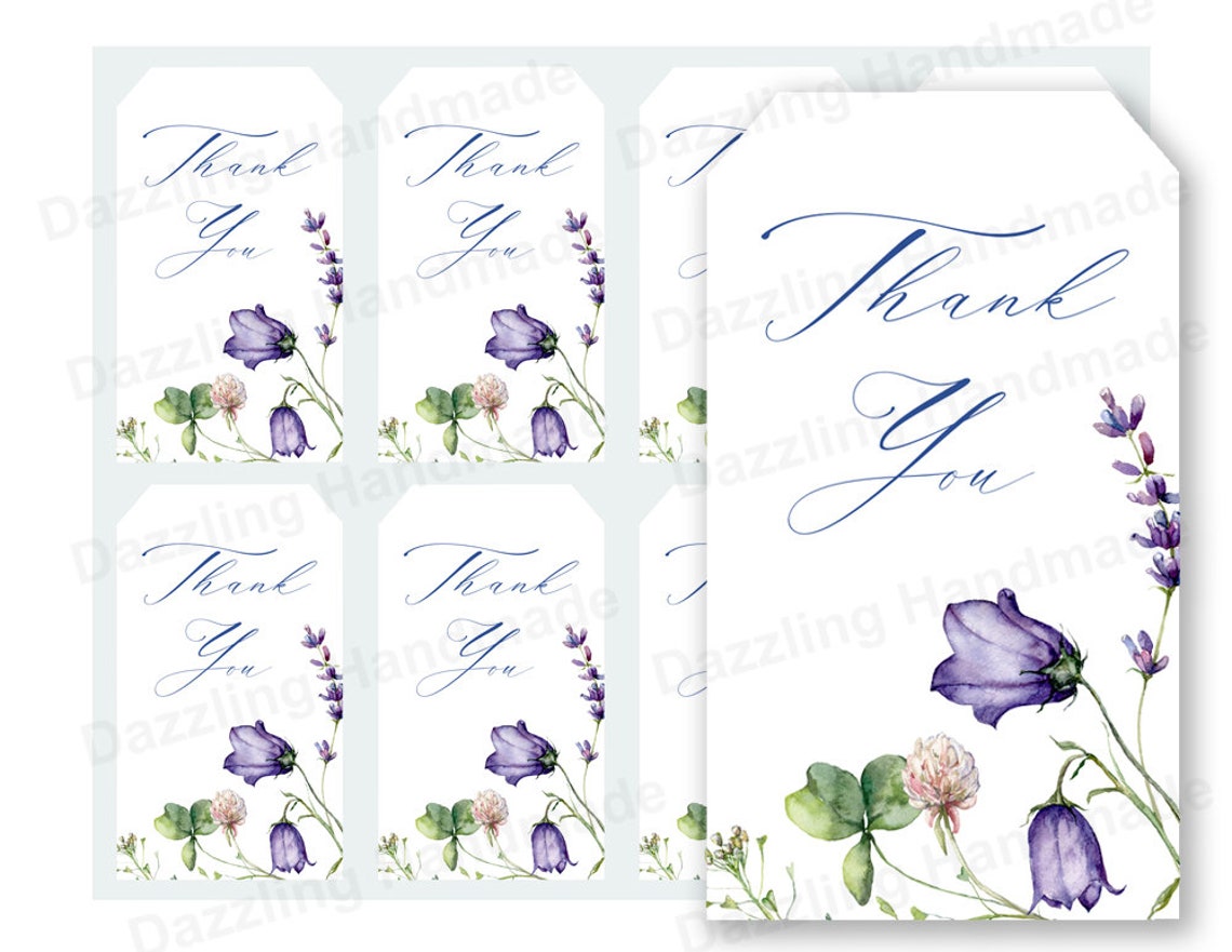 Printable Thank You Tags With Blue Bell and Clover Flowers - Ephemera ...