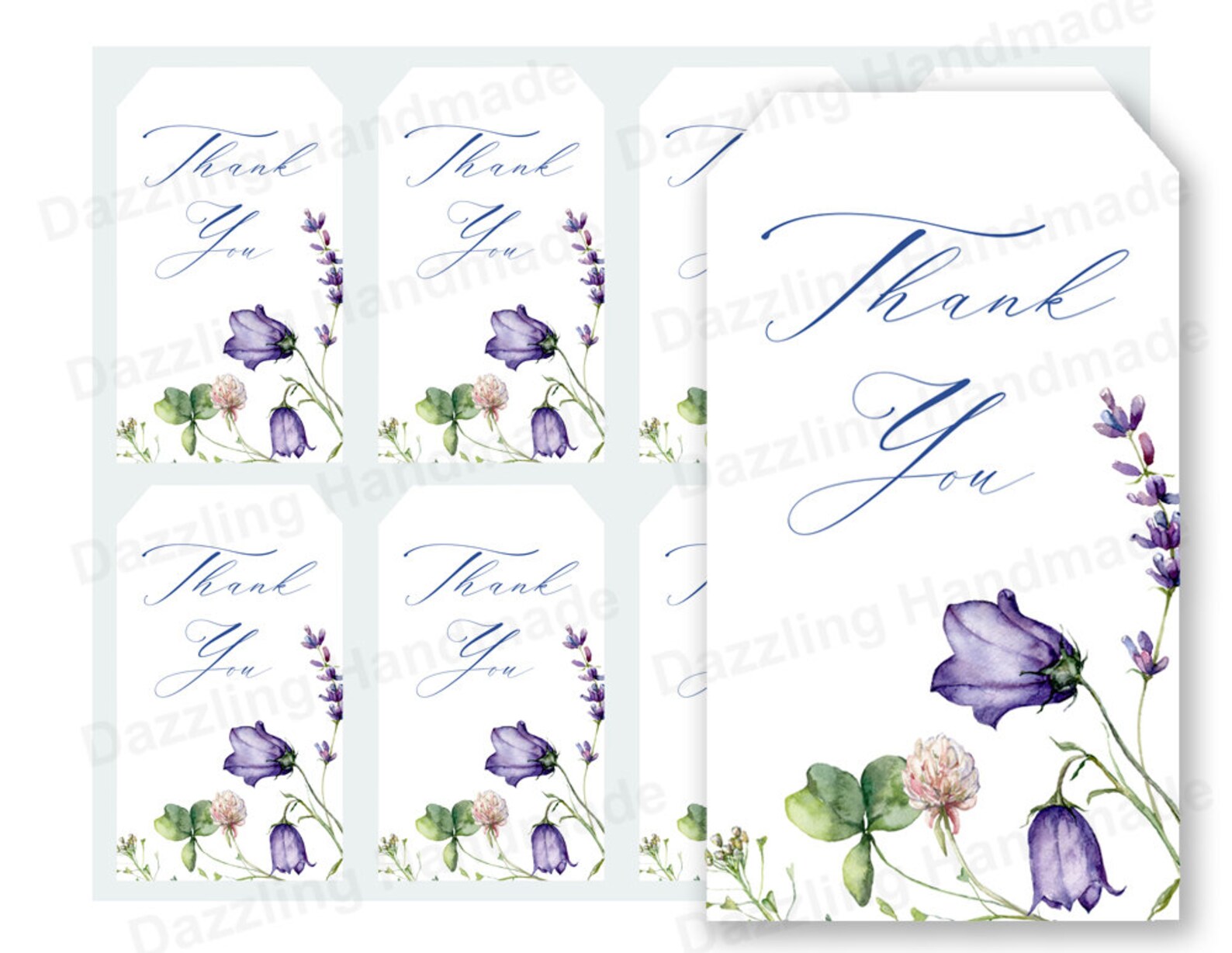 Printable Thank You Tags With Blue Bell and Clover Flowers - Ephemera ...