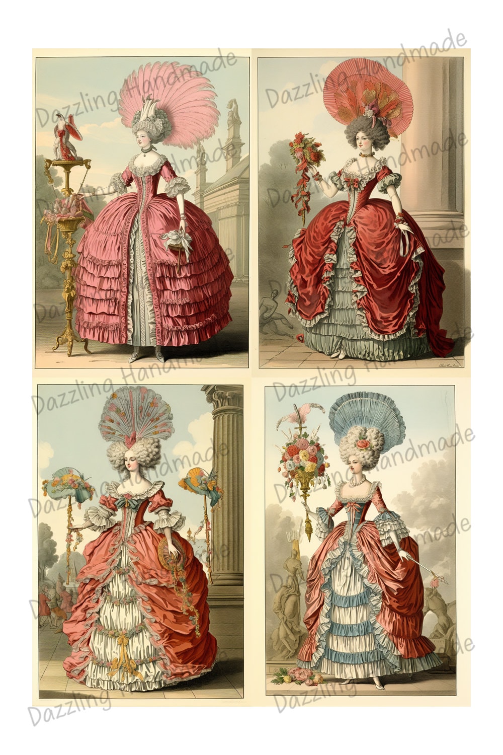 French Court Fashion Junk Journal Printable Ephemera Watercolor ...