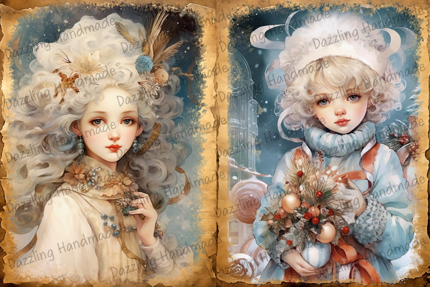 Rococo Little Girl Junk Journal Pages Printable JPG Ephemera Watercolor ...