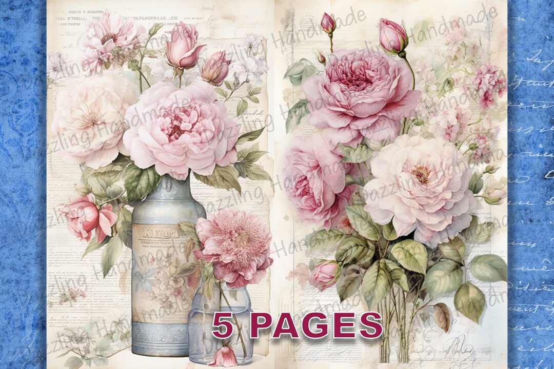 Vintage Shabby Roses Flowers Postcard Junk Journal Printable Ephemera ...