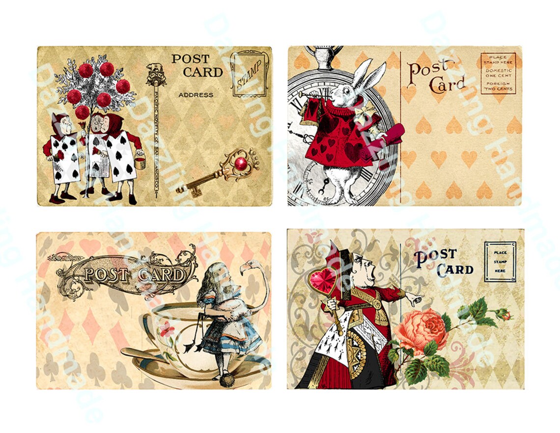 Alice in Wonderland Digital Postcards Vintage Ephemera Printable ...