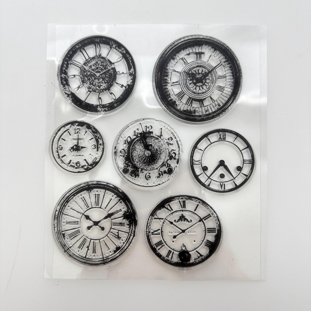 7 Vintage Clocks Stamp Set Clear Silicone Transparent Journaling Ss61 ...