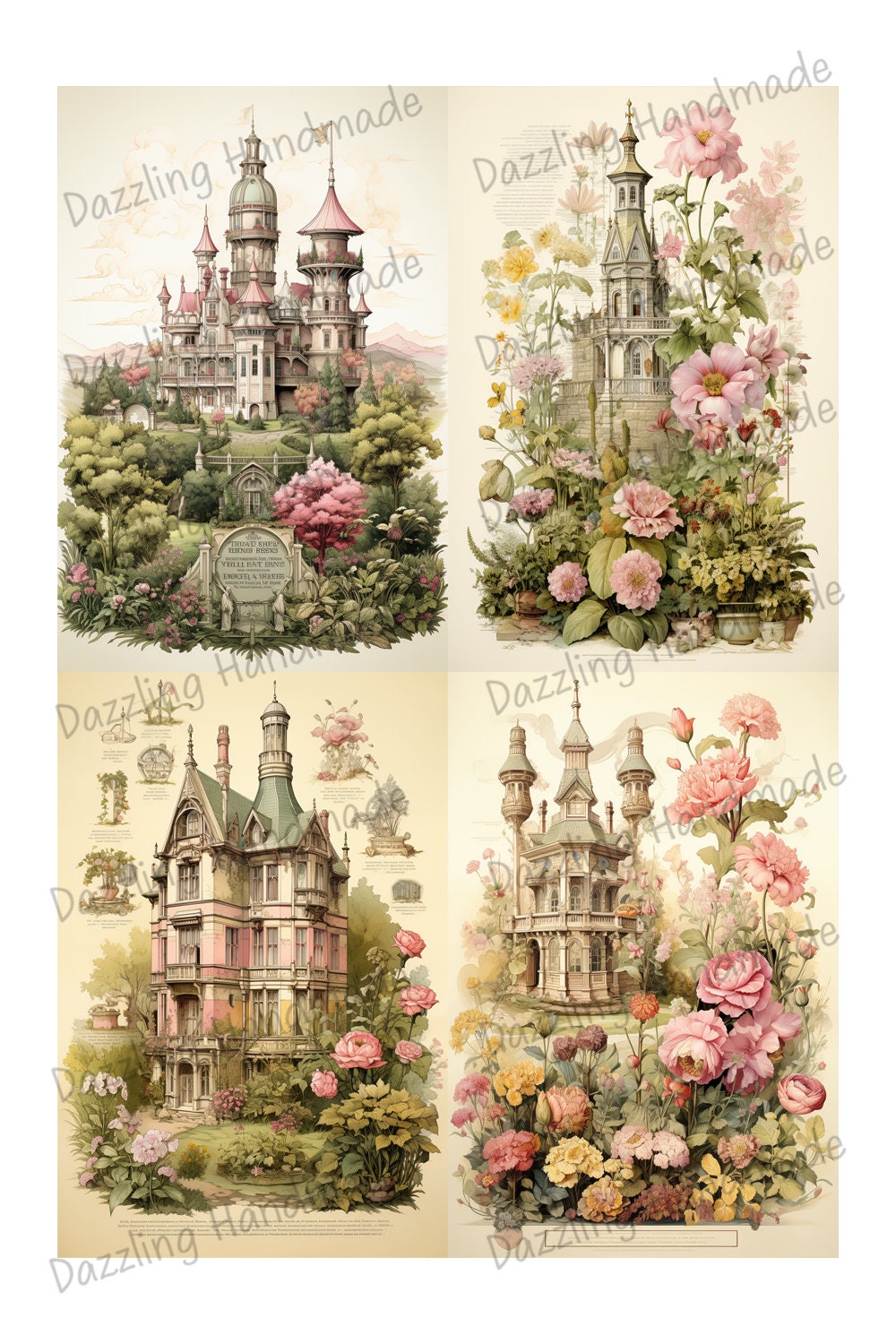 Victorian Rose House Postcard Junk Journal Printable Ephemera ...