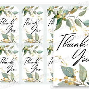 Printable Thank You Favor Tags With Green and Gold Leaves - Ephemera ...