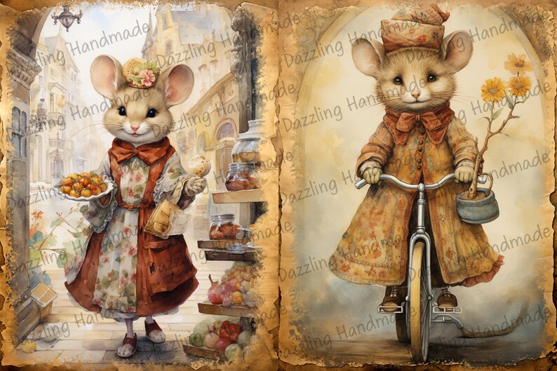Mouse Story Junk Journal 5 Pages Printable JPG Ephemera Watercolor ...