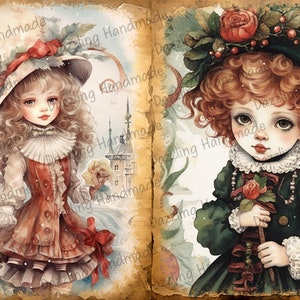 Rococo Little Girl Junk Journal Pages Printable JPG Ephemera Watercolor ...