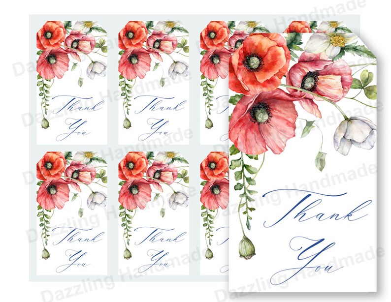 Printable Thank You Tags With Poppy Flowers Ephemera Junk Journal JPG ...