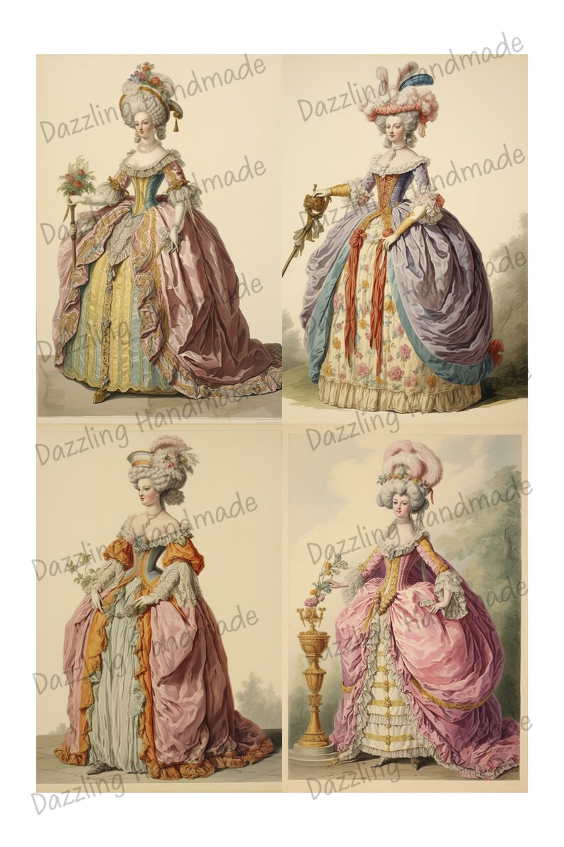 French Court Fashion Junk Journal Printable Ephemera Watercolor ...