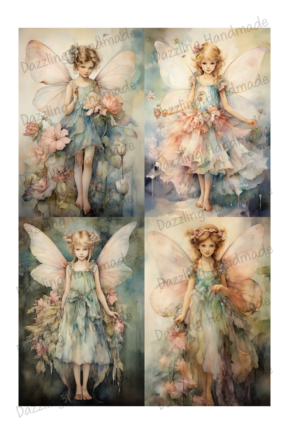 Cute Little Fairy Postcard Junk Journal Printable Ephemera Watercolor ...