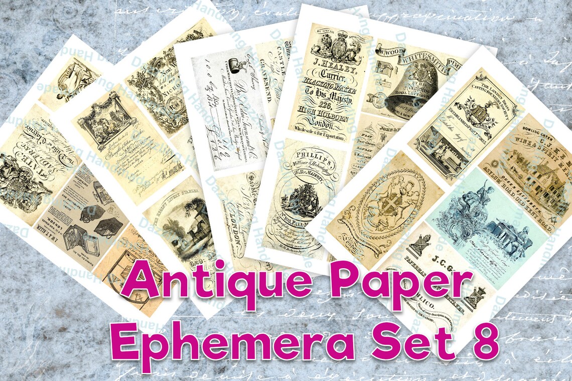 SET 8 Printable Antique Paper Ephemera Clipart Junk Journal Commercial ...