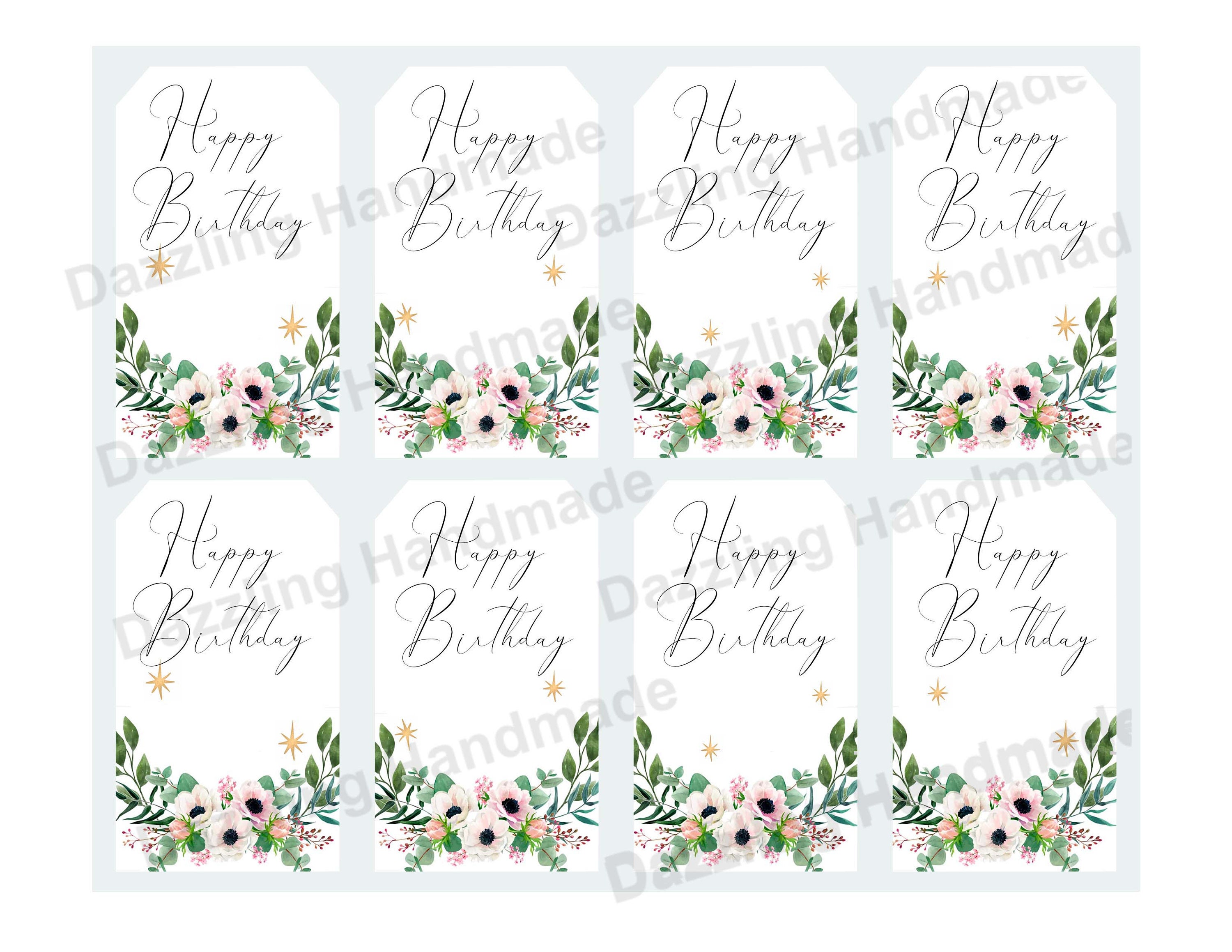 Printable Happy Birthday Favor Tags With Pastel Pink Watercolor Flowers ...