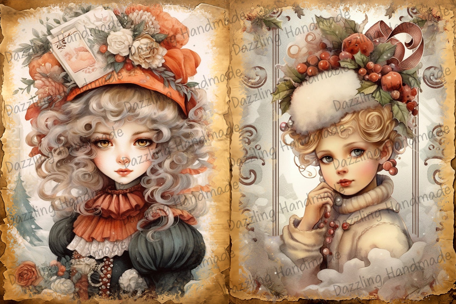Rococo Little Girl Junk Journal Pages Printable JPG Ephemera Watercolor ...