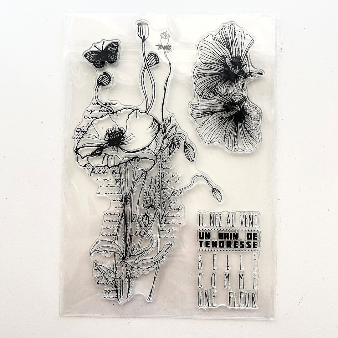 Vintage California Poppy Flowers Stamp Clear Silicone Transparent ...