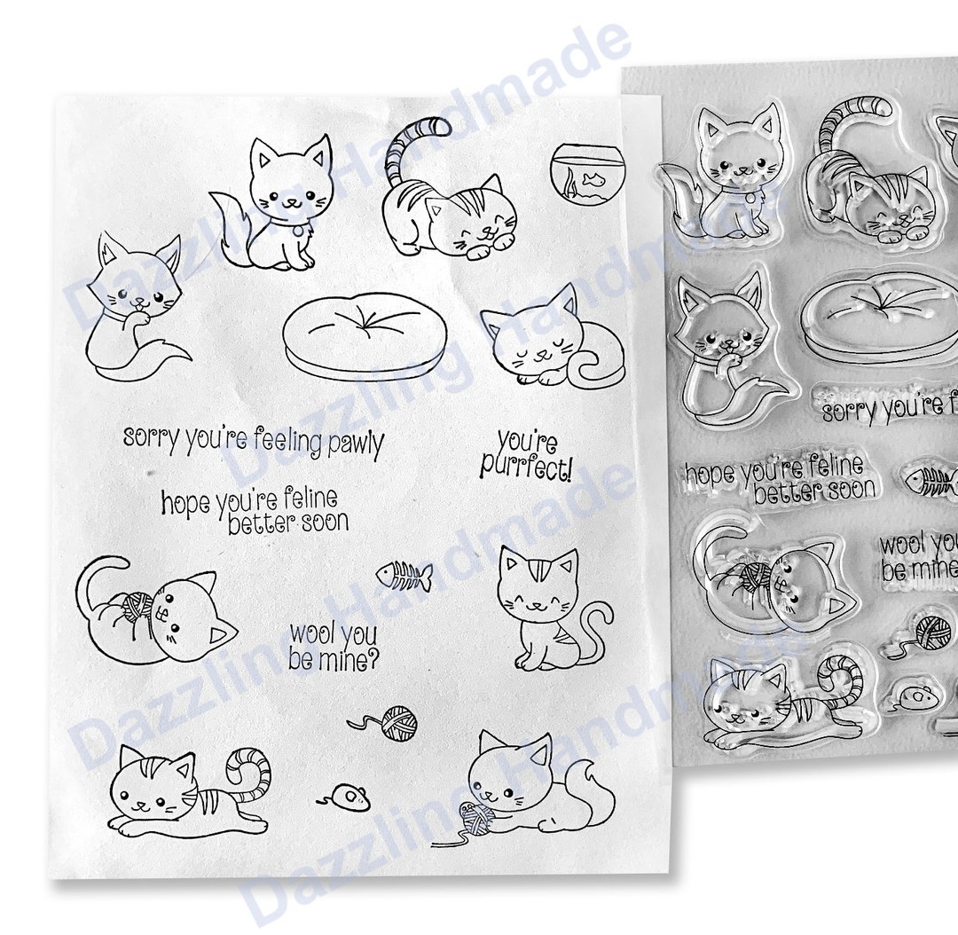 Cute CATS Stamp Set Clear Playing, Sleeping Adorable Kittens by ...