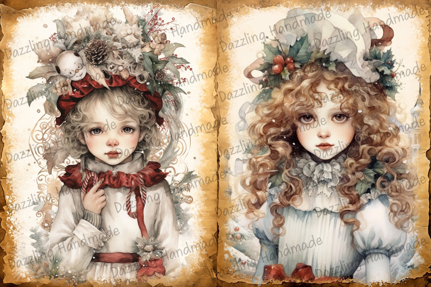 Rococo Little Girl Junk Journal Pages Printable JPG Ephemera Watercolor ...