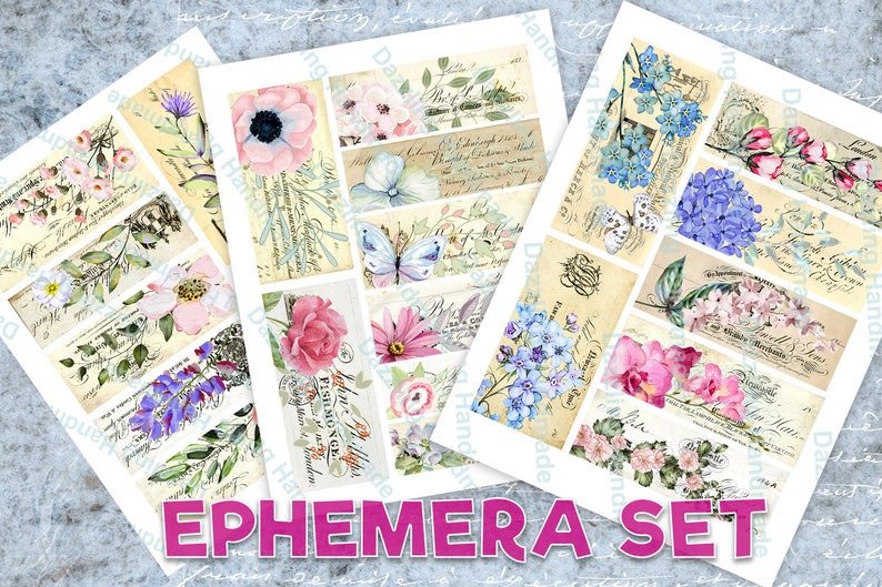 Printable Antique Floral Ephemera Tags Clipart Junk Journal Commercial ...