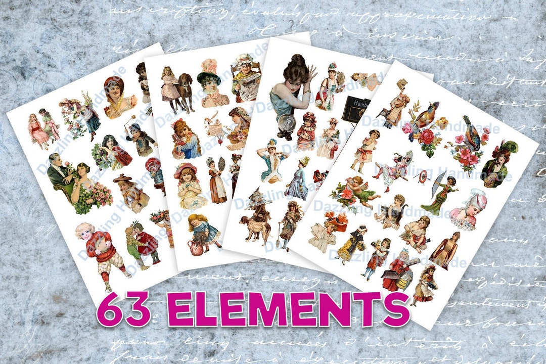 Victorian Ephemera Printable Antique Clipart 63 PNG Elements Junk ...