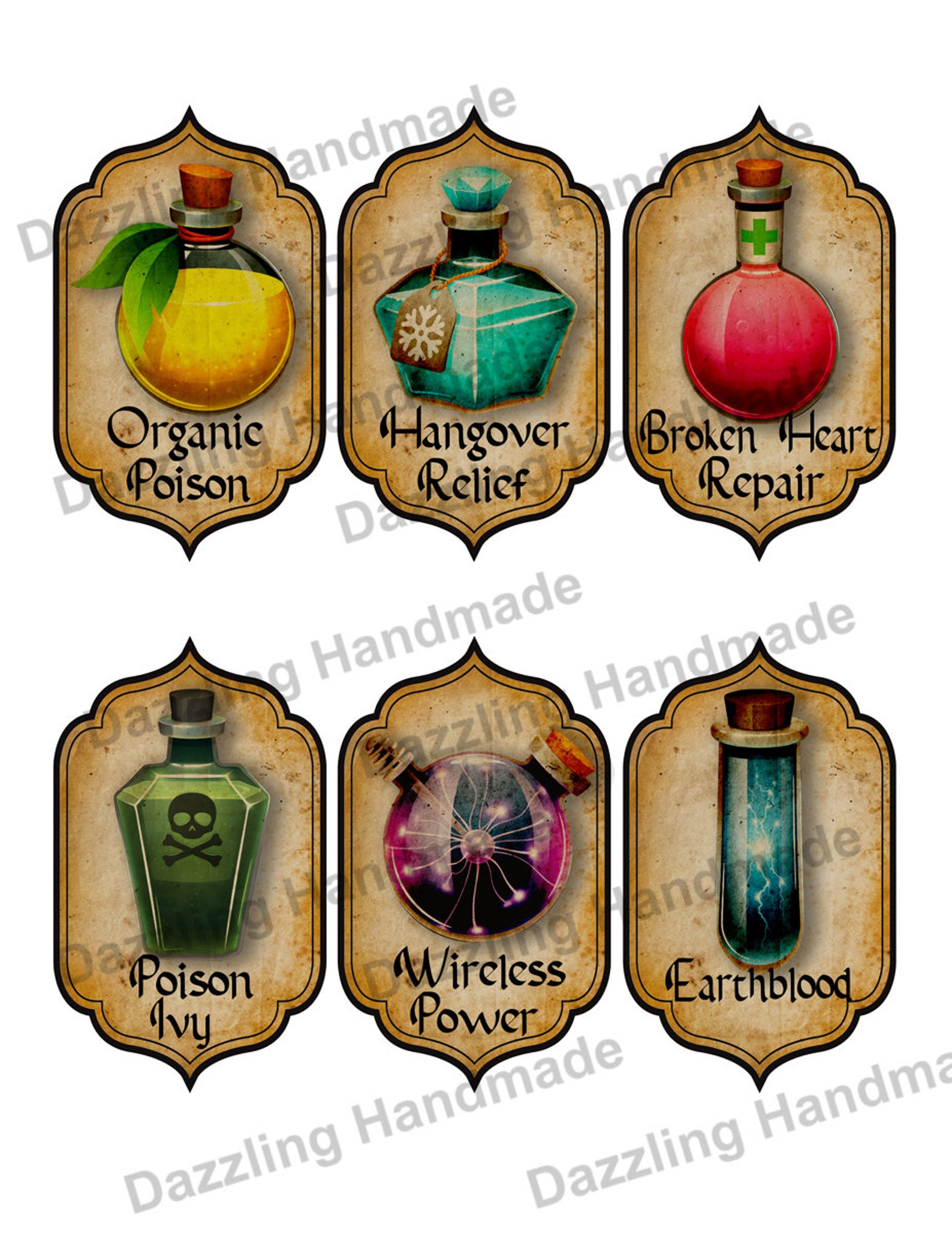 Halloween Potion Bottle Labels Printable Digital Download Vintage ...