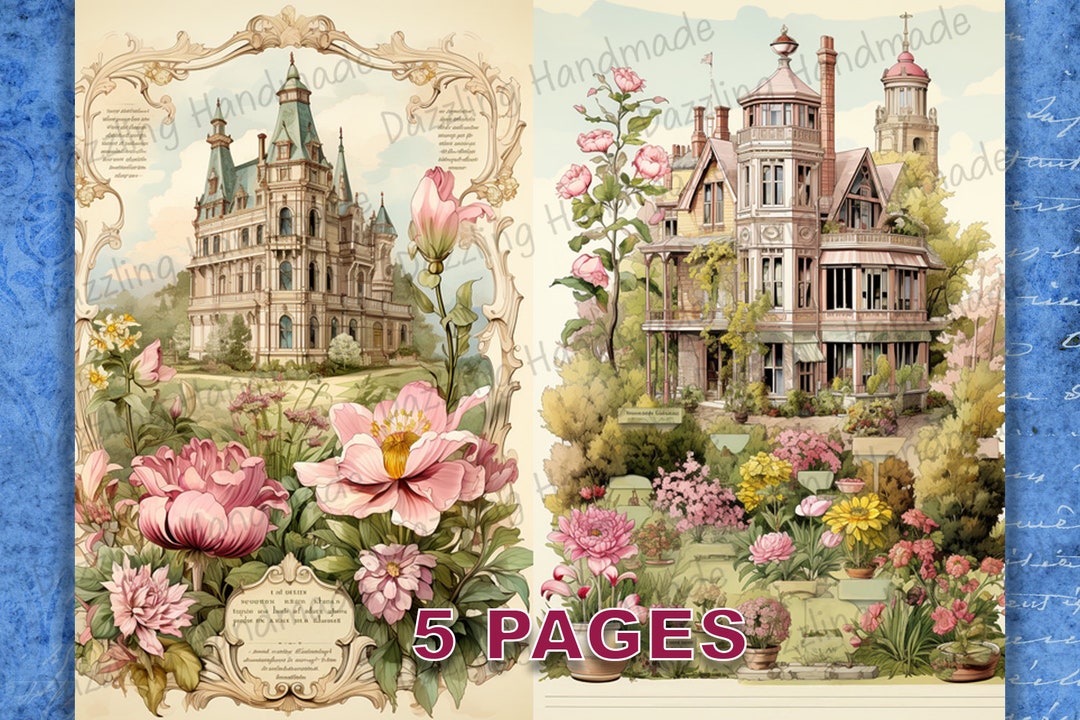 Victorian Rose House Postcard Junk Journal Printable Ephemera ...
