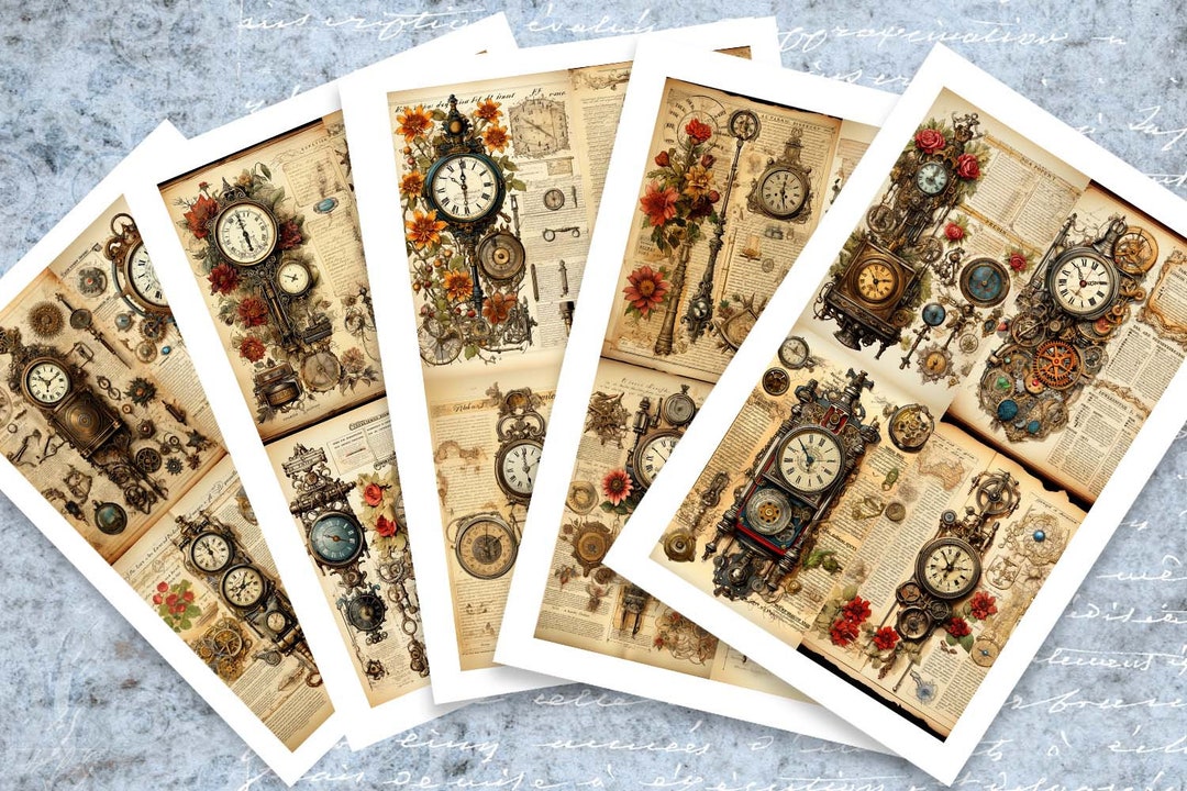 Vintage Clocks Junk Journal Printable Antique Ephemera Clipart 20 JPG ...