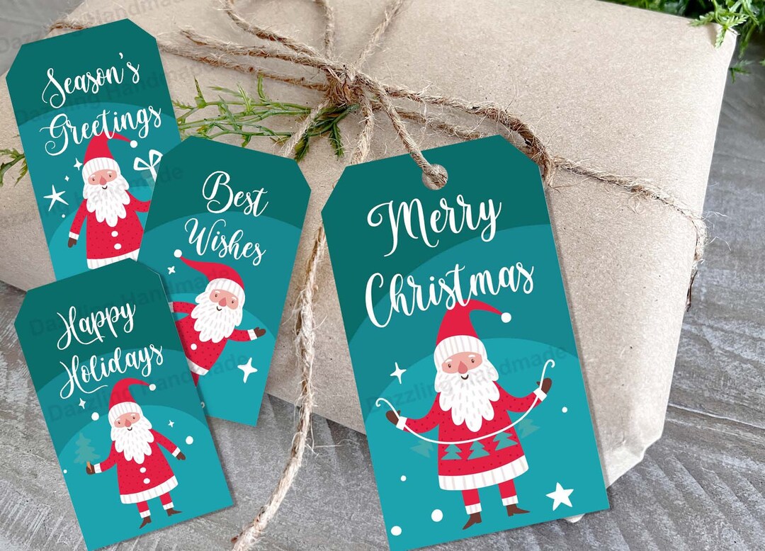 Printable Christmas Gift Tags SANTA Merry Christmas, Season's Greetings ...