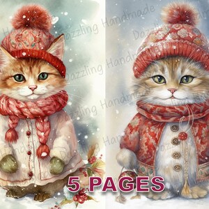 Christmas Cat Postcard Junk Journal Printable Ephemera Watercolor ...