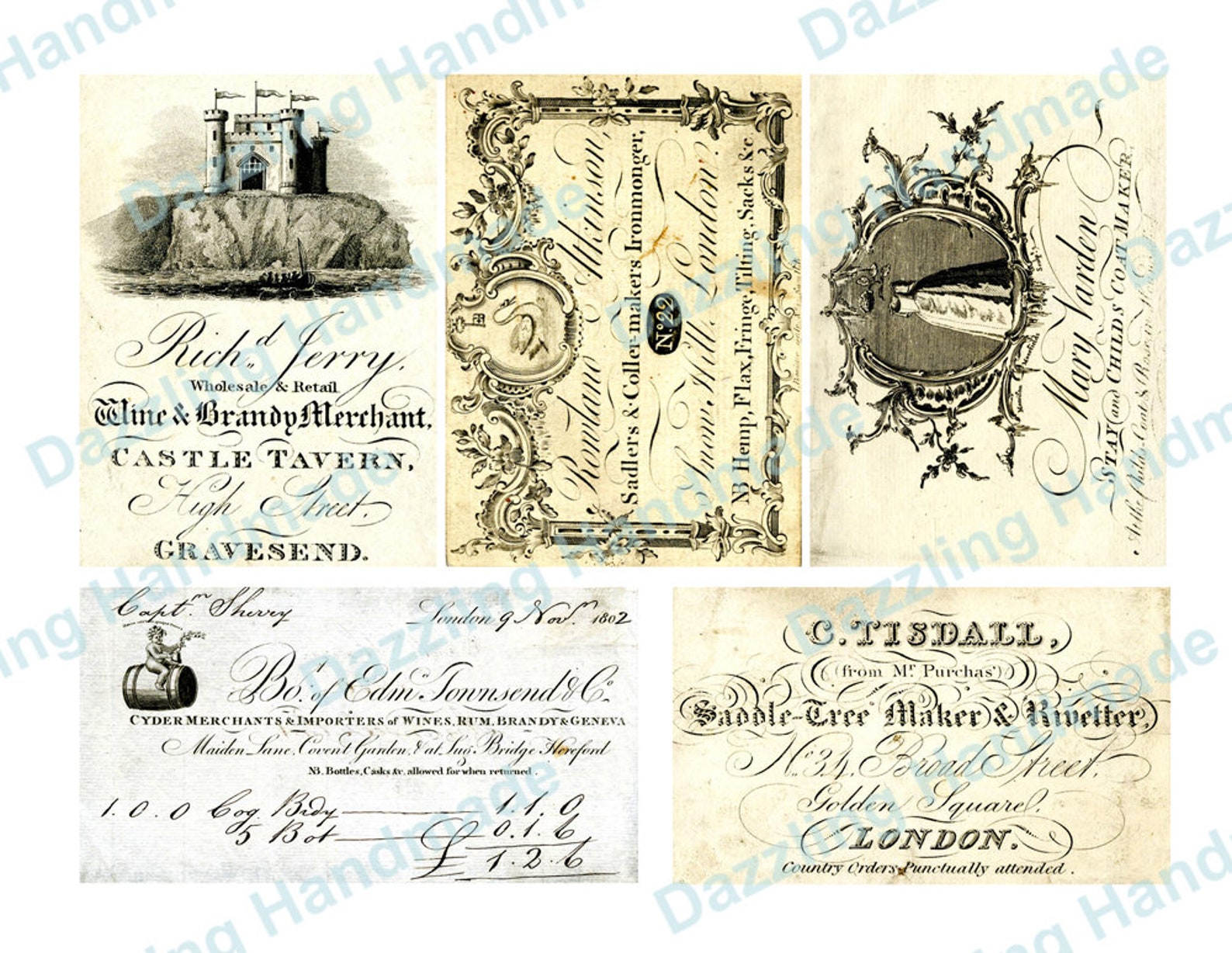 SET 8 Printable Antique Paper Ephemera Clipart Junk Journal Commercial ...