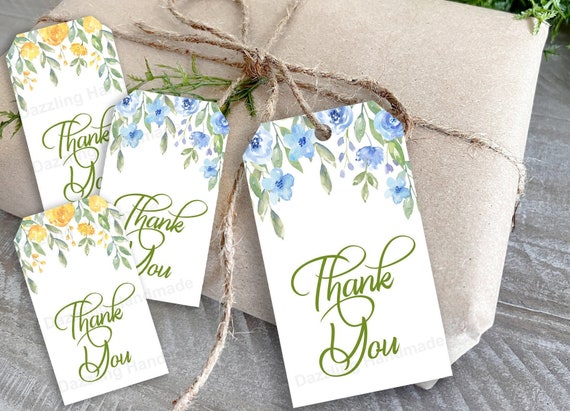 Printable Thank You Tags Blue and Yellow Flowers Ephemera - Etsy