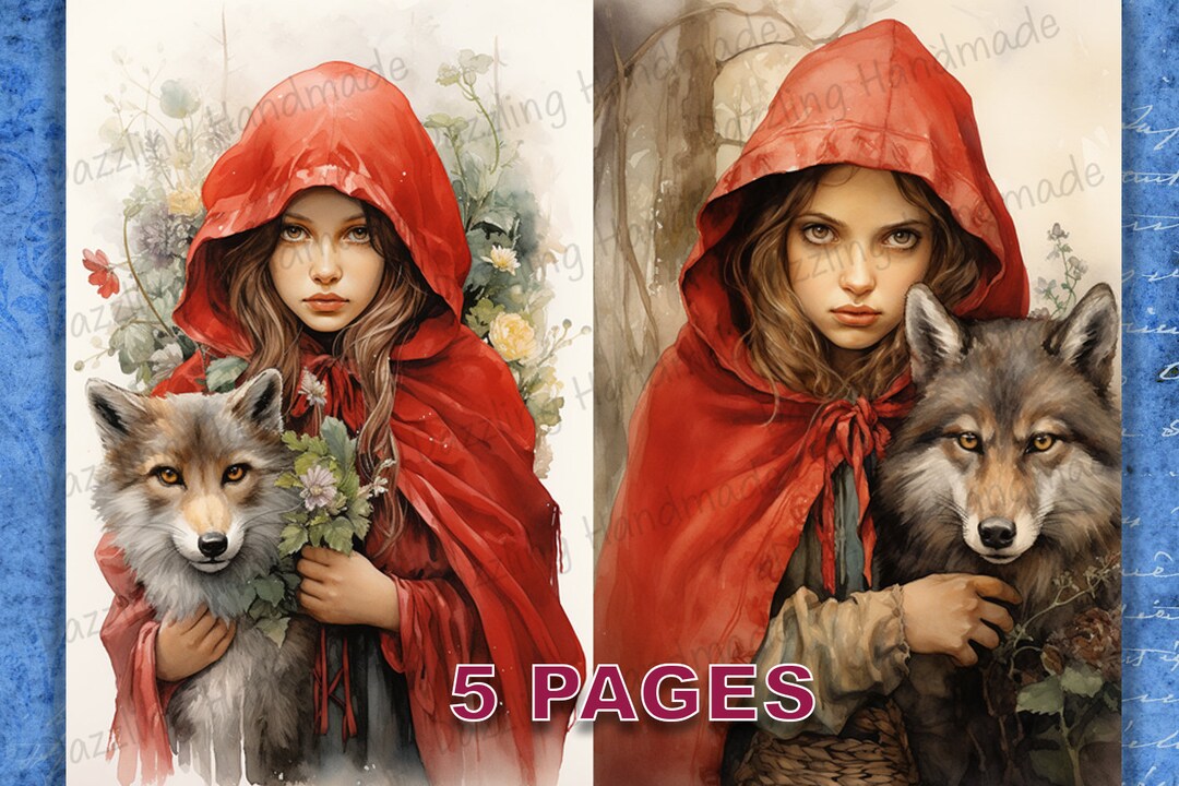Little Red Riding Hood Postcard Junk Journal Printable Ephemera ...