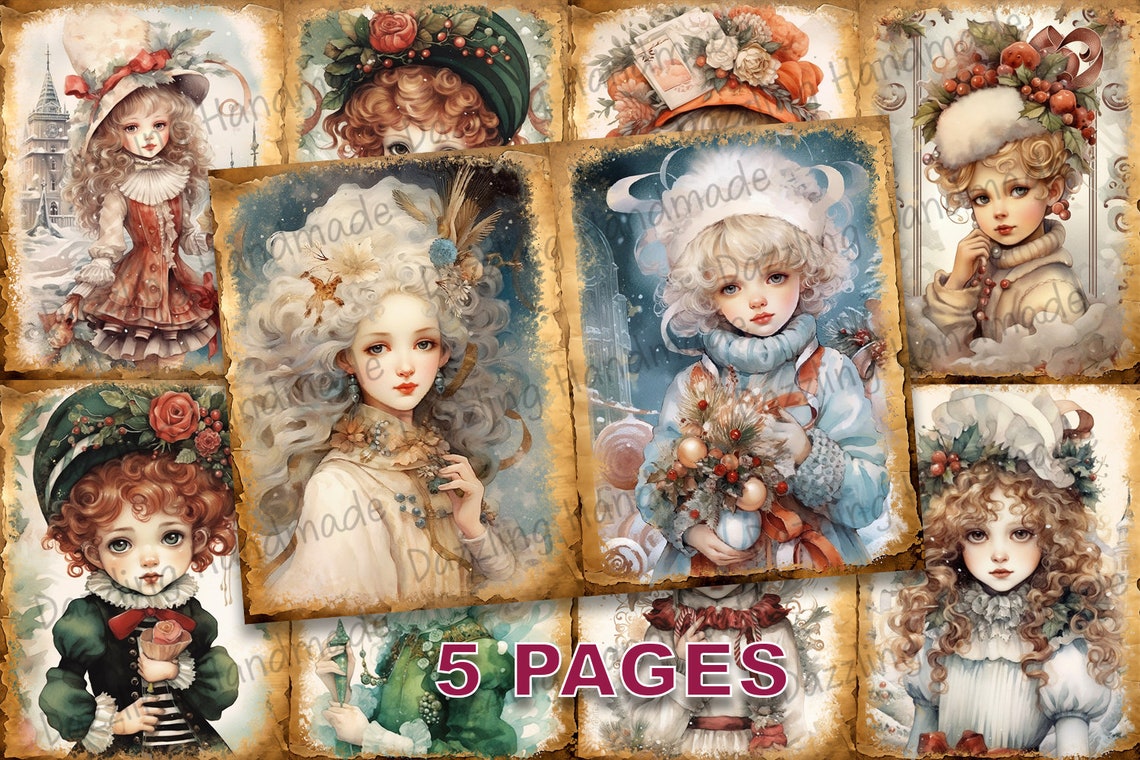 Rococo Little Girl Junk Journal Pages Printable JPG Ephemera Watercolor ...