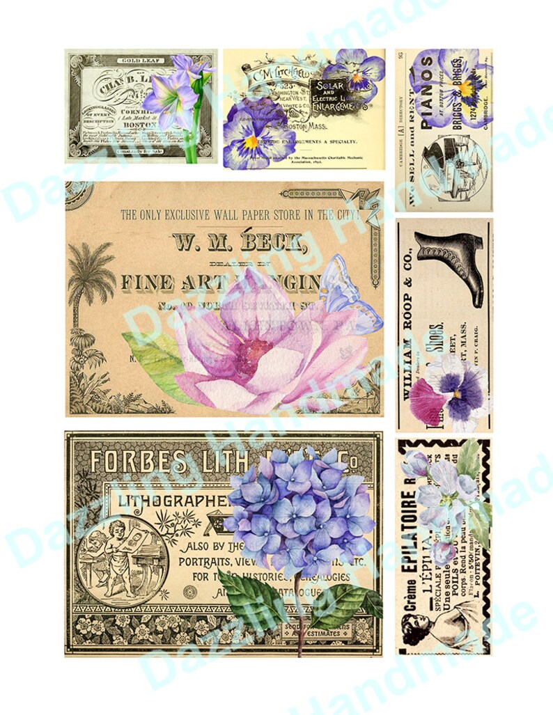 Antique Purple Junk Journal Ephemera Printable Clipart Elements ...