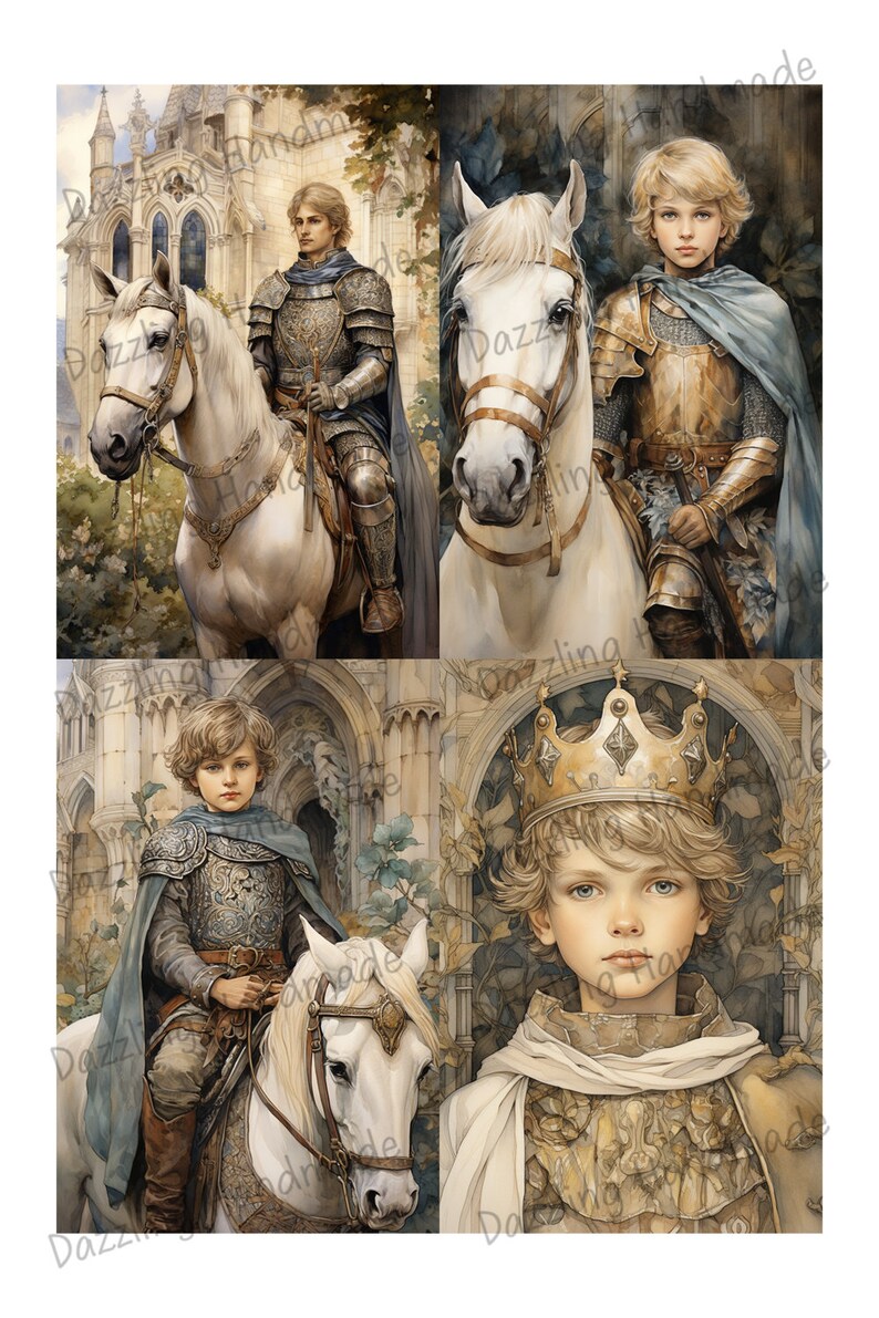 Medieval Prince Boy Postcard Junk Journal Printable Ephemera Watercolor ...