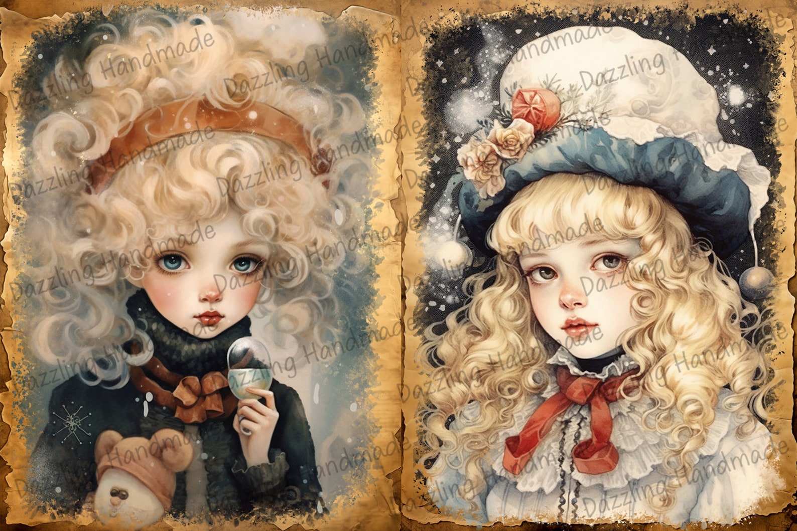 Rococo Little Girl Junk Journal Pages Printable JPG Ephemera Watercolor ...