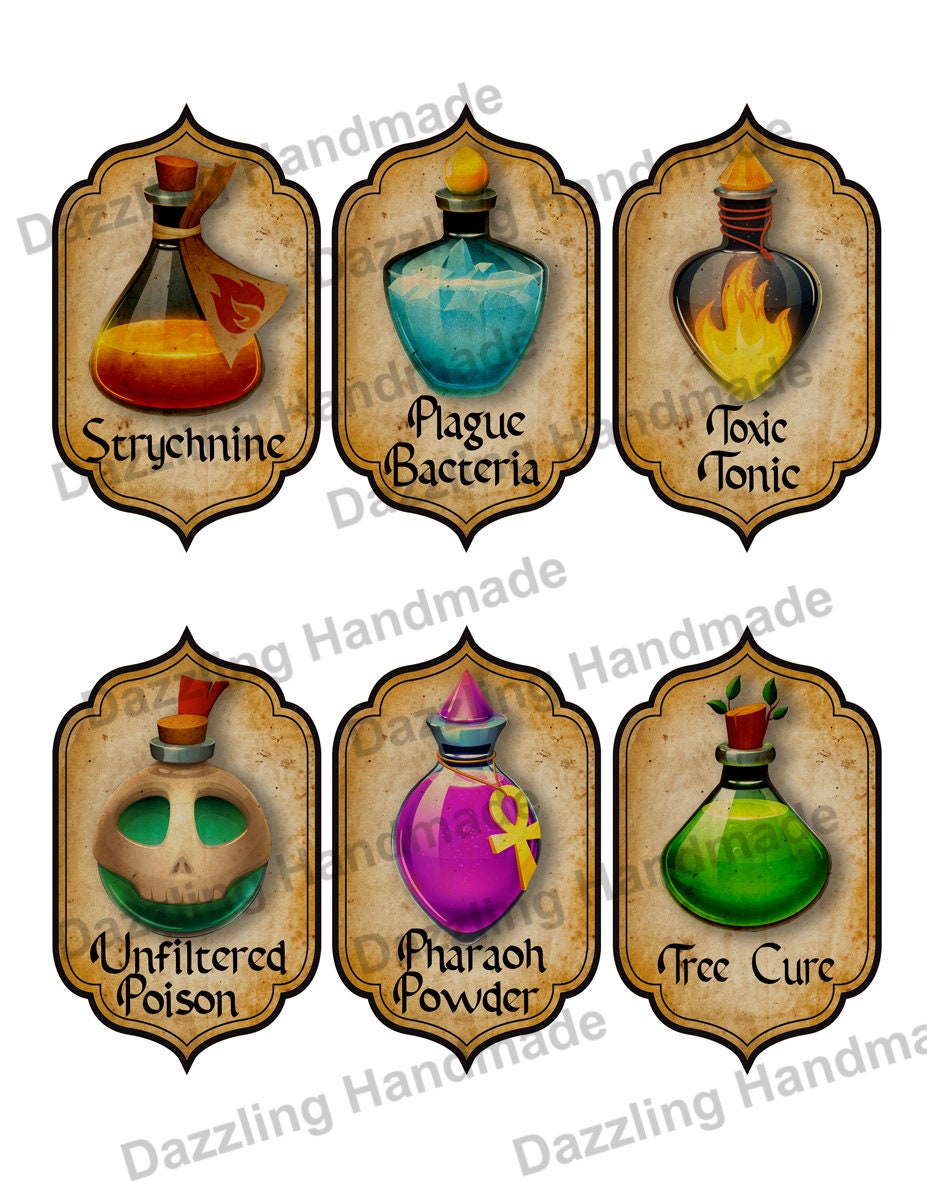 Halloween Potion Bottle Labels Printable Digital Download Vintage ...
