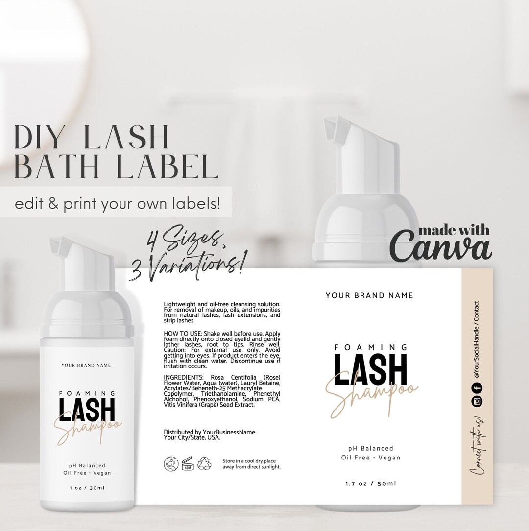 30ml, 50ml, & 60ml DIY Editable Lash Cleanser Label Templates - Etsy