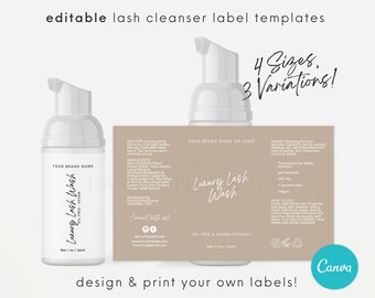 30ml 50ml & 60ml DIY Editable Lash Cleanser Label Templates | Etsy
