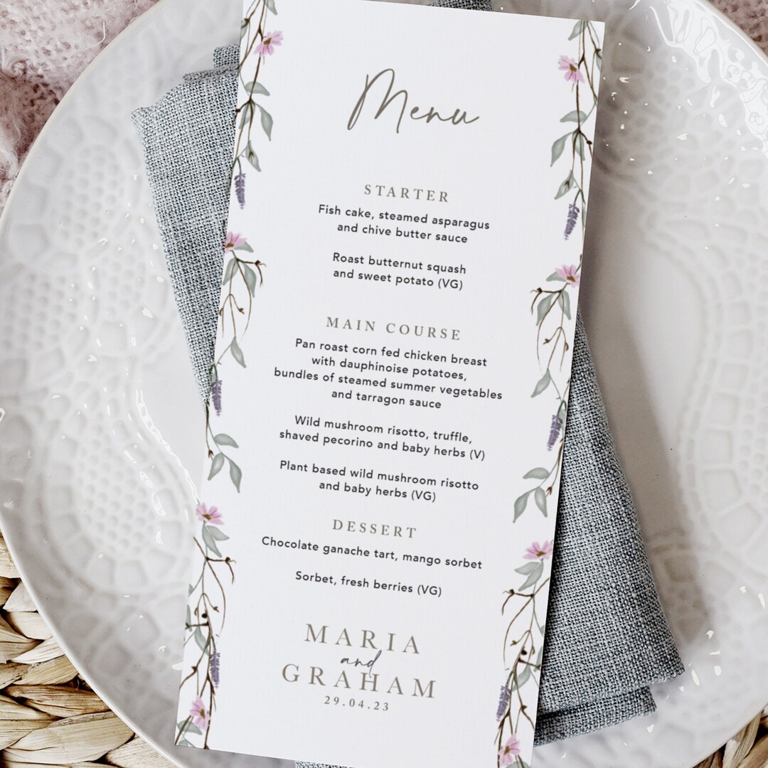 Foliage Wedding Menu, Wedding Menu Cards, Menus for Wedding, Wedding ...
