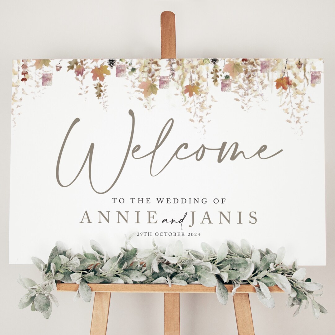 Autumn Wedding Welcome Sign, Wedding Welcome Board, Autumn Weddng Sign ...