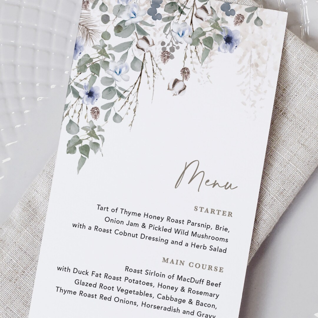Winter Wedding Menu, Foliage Wedding Menu Card, Menus for Wedding ...