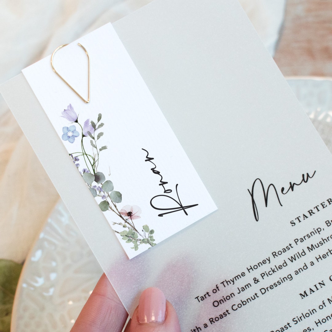 Vellum Wedding Menu & Guest Name Tag, Dinner Menu Cards, Wedding Place ...