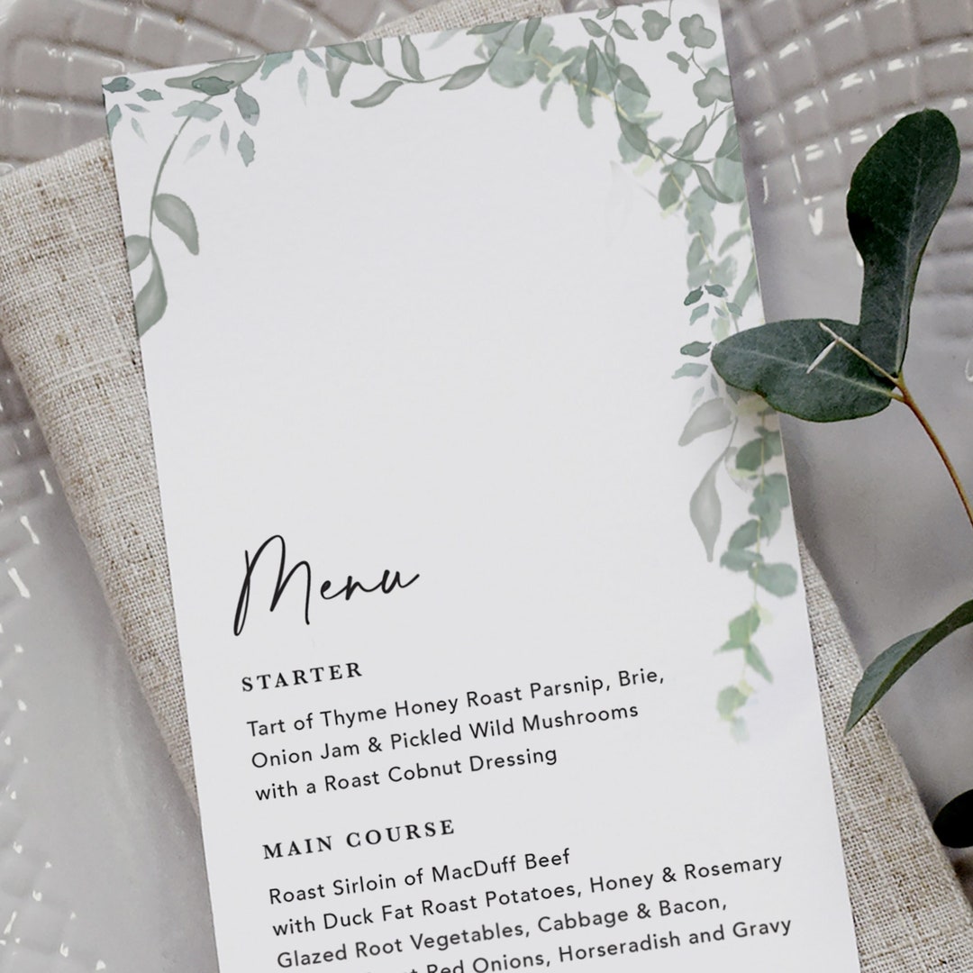 Greenery Wedding Menu, Wedding Menu Card, Menus for Wedding, Wedding ...