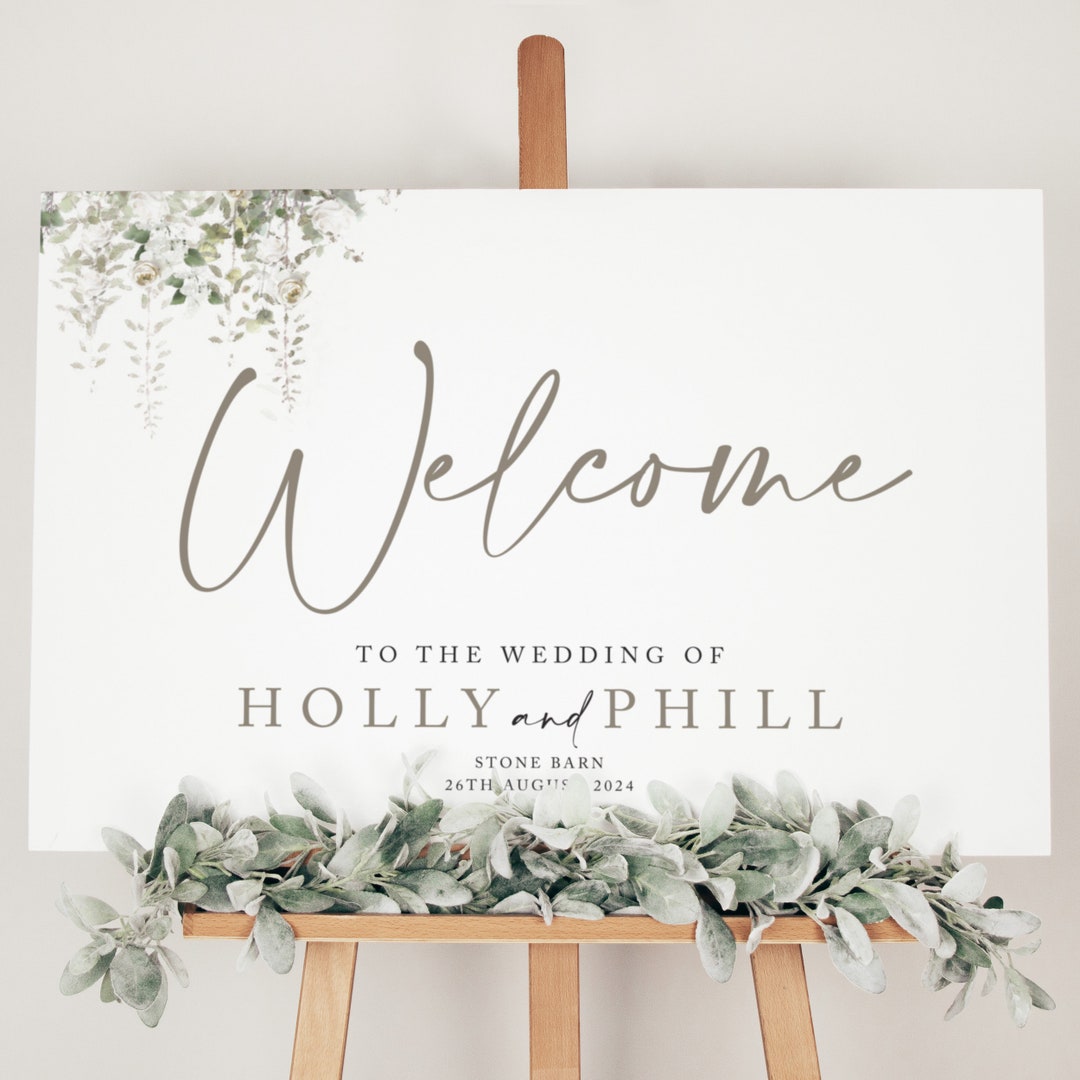 Greenery Wedding Welcome Sign, Foliage Wedding Signage, Personalised ...