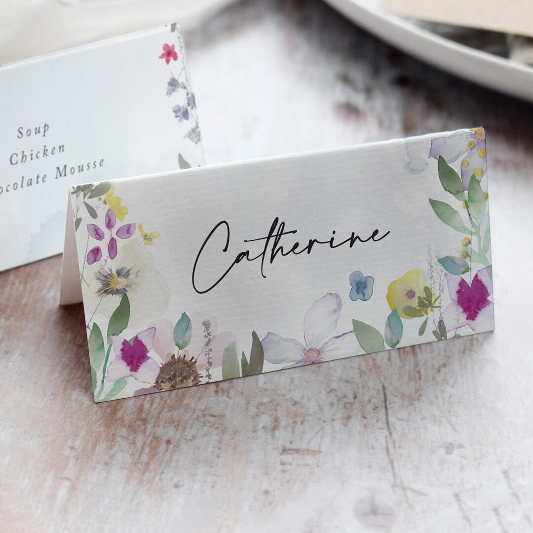 Bright Wedding Place Cards Folded Name Card Wildflower - Etsy