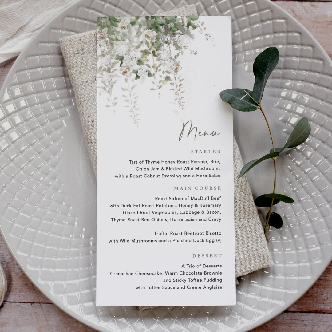 Greenery Wedding Menu, Wedding Menu Card, Menus for Wedding, Wedding ...
