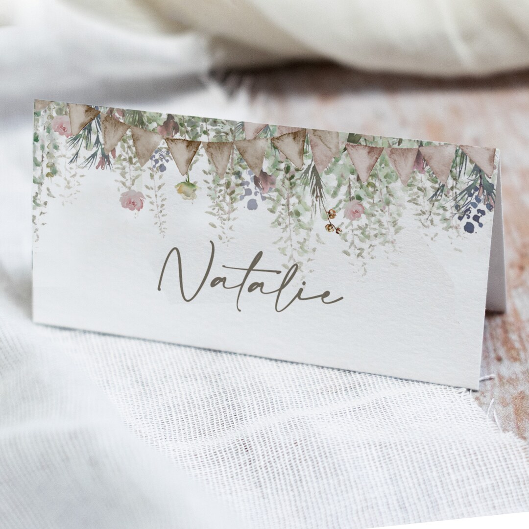 Rustic Wedding Place Cards, Folded Name Cards, Personalised Wedding ...