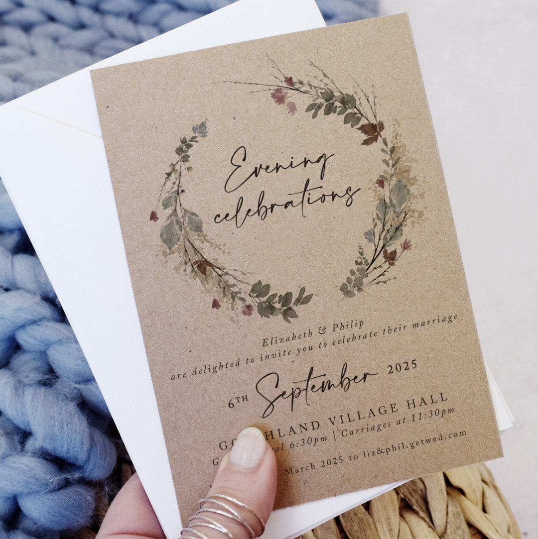 Evening Reception Invites, Wedding Evening Invitations 'autumn Wreath ...