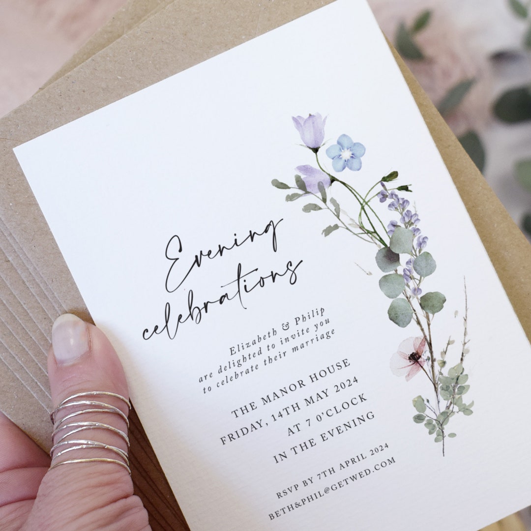 Periwinkle Wedding Evening Invitation, Wedding Reception Invite ...