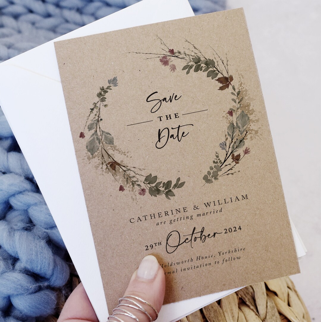 Autumn Kraft A6 Save the Date Cards | Wedding Save the Dates | Rustic ...