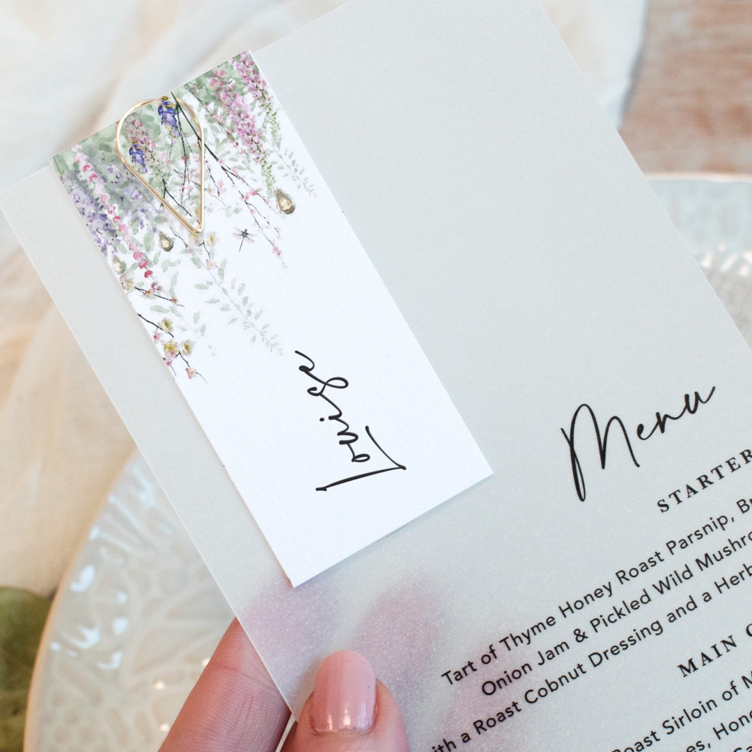 Vellum Wedding Menu & Guest Name Tag, Dinner Menu Cards, Wedding Place ...
